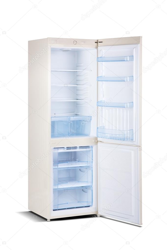 Beige refrigerator with open doors, isolated on white Stock Photo by ...