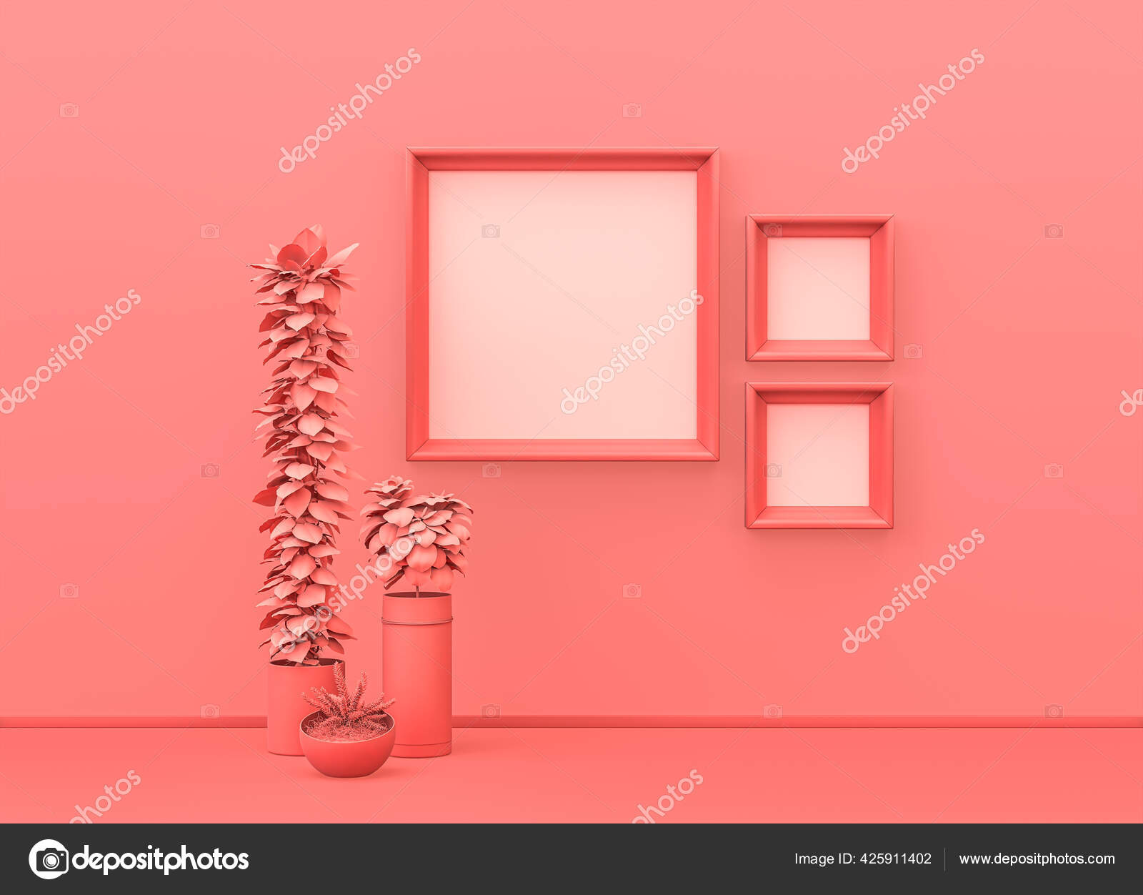 Interior Room Plain Monochrome Pink Color Big Small Square Picture ...