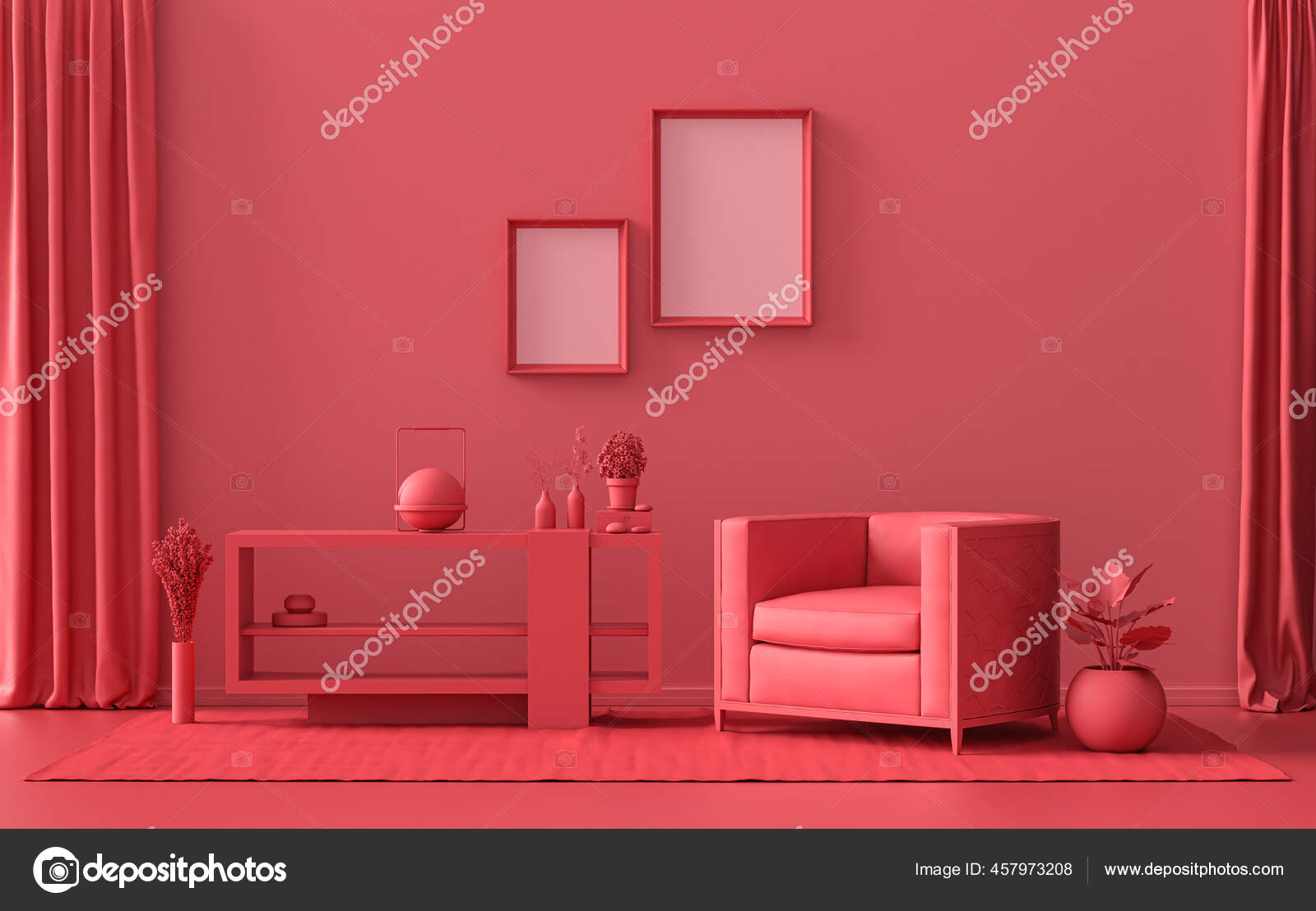 Double Frames Gallery Wall Dark Red Maroon Color Monochrome Flat ...