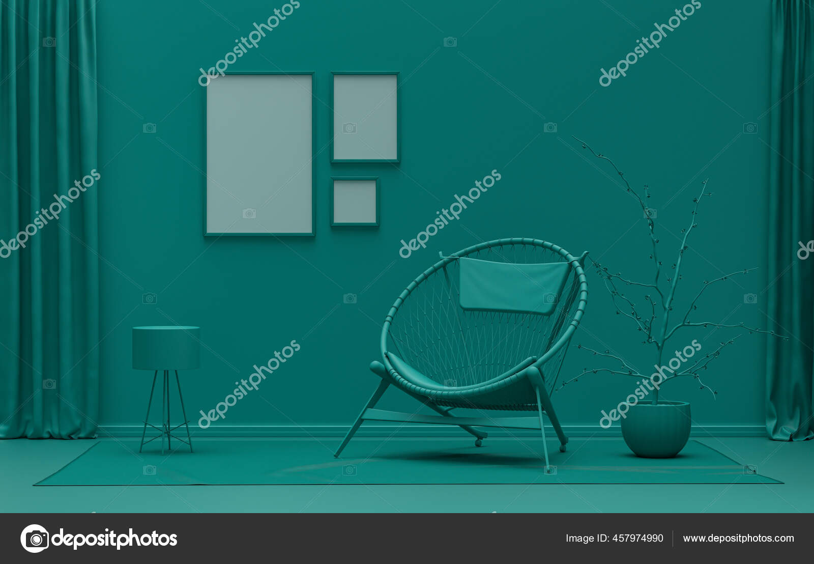 Gallery Wall Three Picture Frames Monochrome Flat Single Dark Green ...