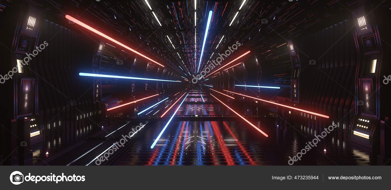Spaceship Interior Bridge Corridor Vivid Transition Lightning Rendering ...