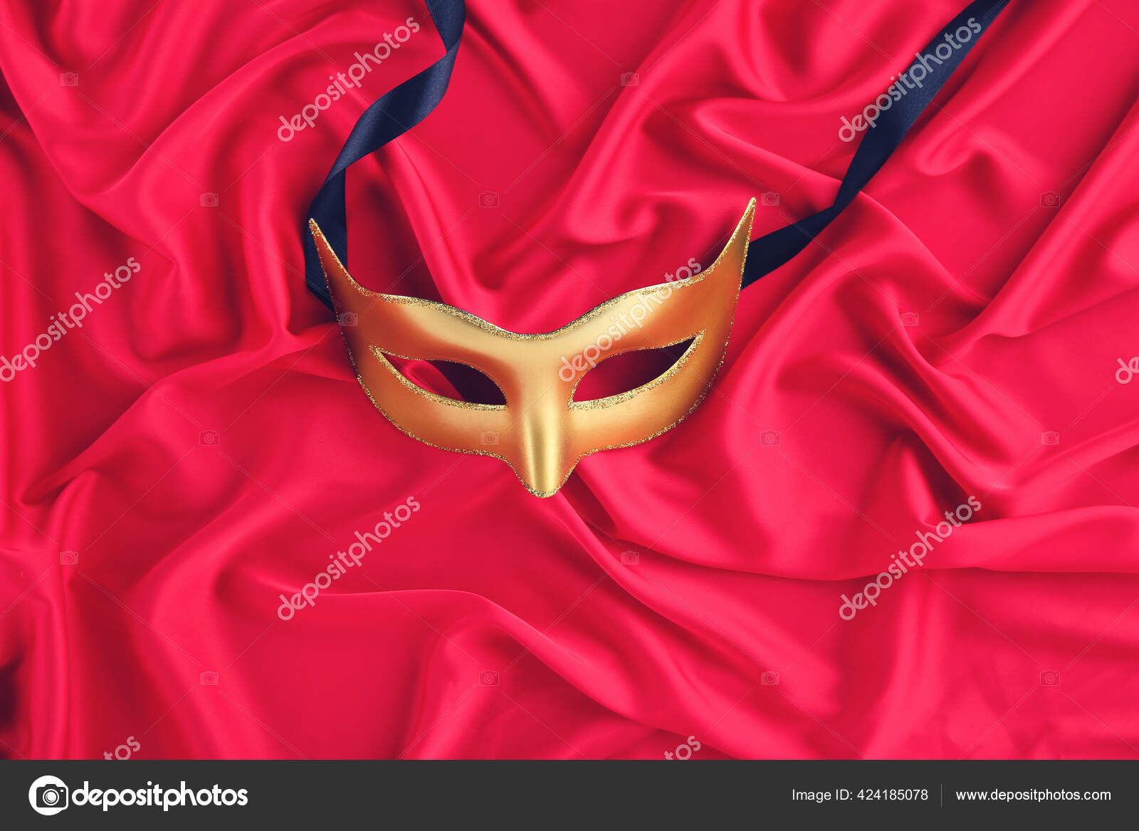 Carnival Mask Ribbon Red Fabric Background — Stock Photo © 5seconds ...