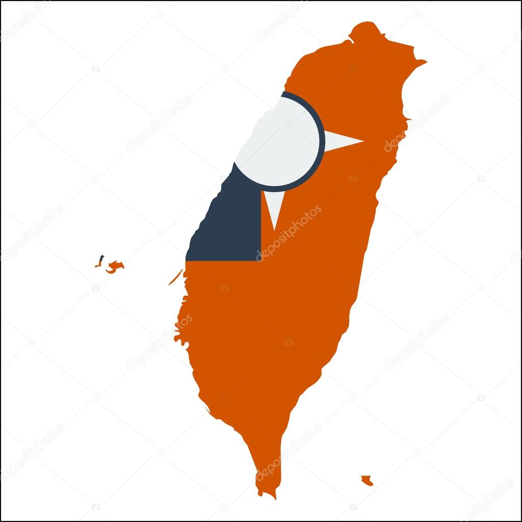 Taiwan, Republic Of China high resolution map with national flag. Stock ...