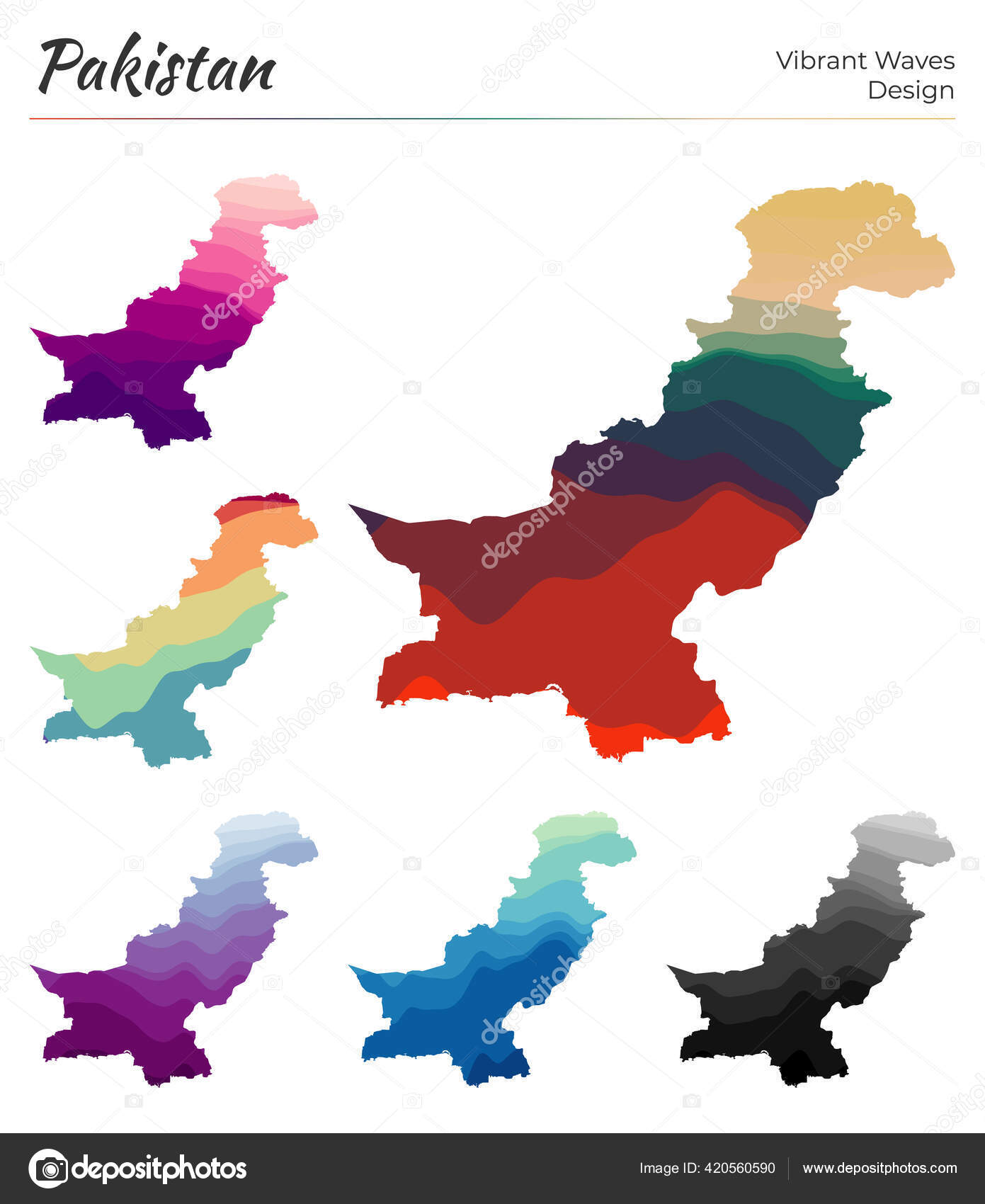 Set of vector maps of Pakistan Vibrant waves design Bright map of ...
