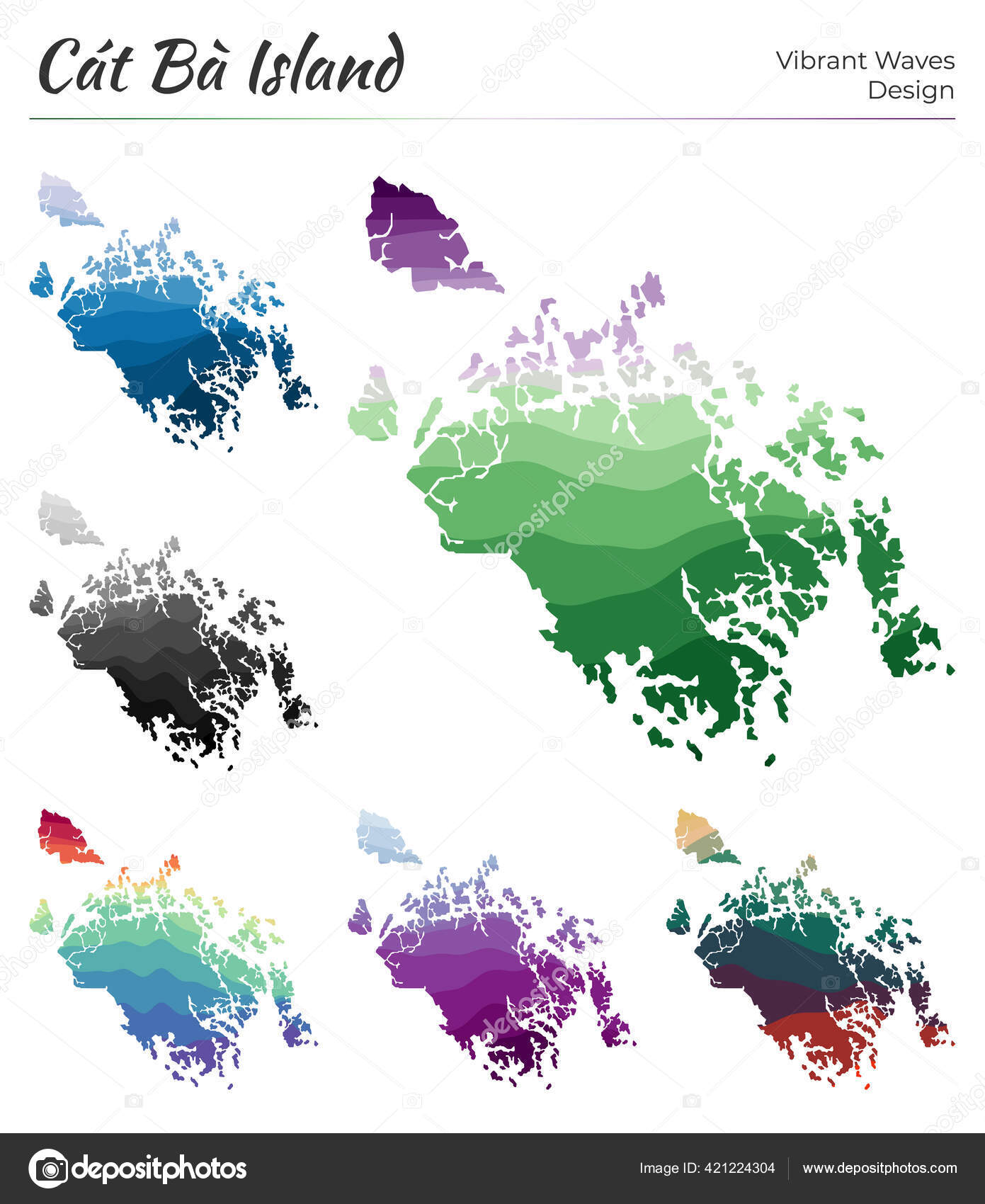 Conjunto de mapas vectoriales de Cat Ba Island Diseño de ondas ...