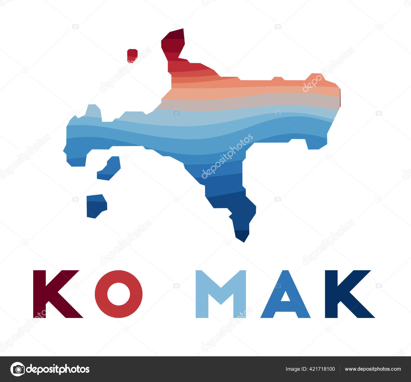 Ko Mak map Map of the island with beautiful geometric waves in red blue ...