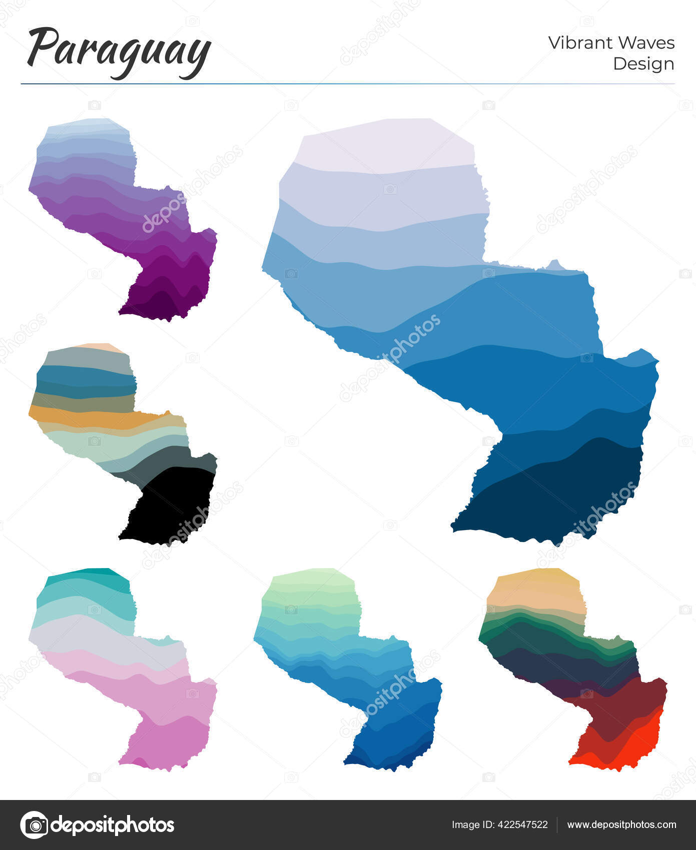 Set of vector maps of Paraguay Vibrant waves design Bright map of ...