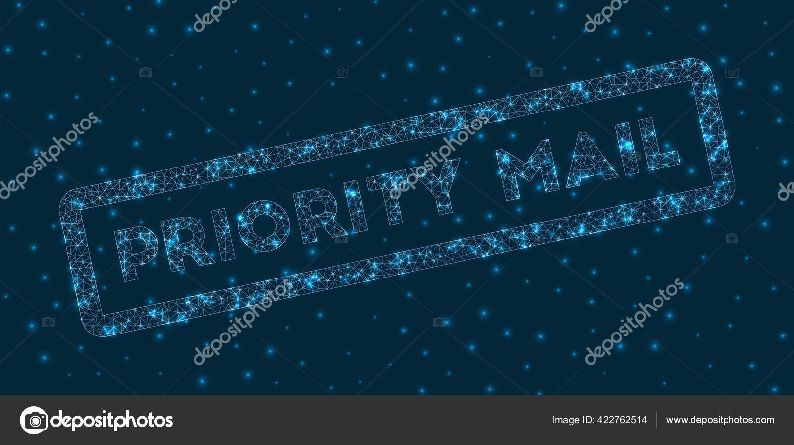 Priority mail word in digital style Glowing geometric priority mail ...