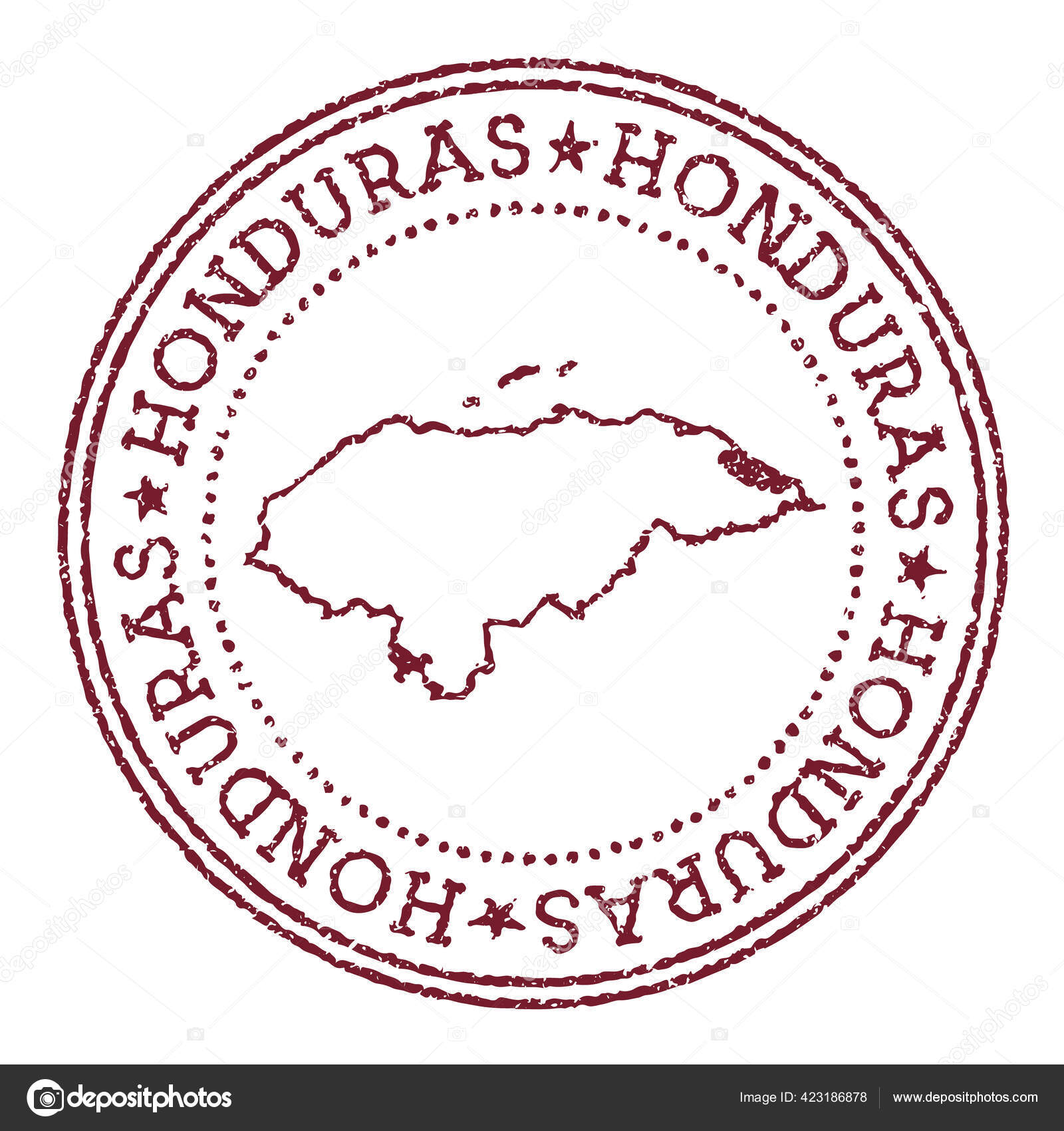 Honduras round rubber stamp with country map Vintage red passport stamp ...
