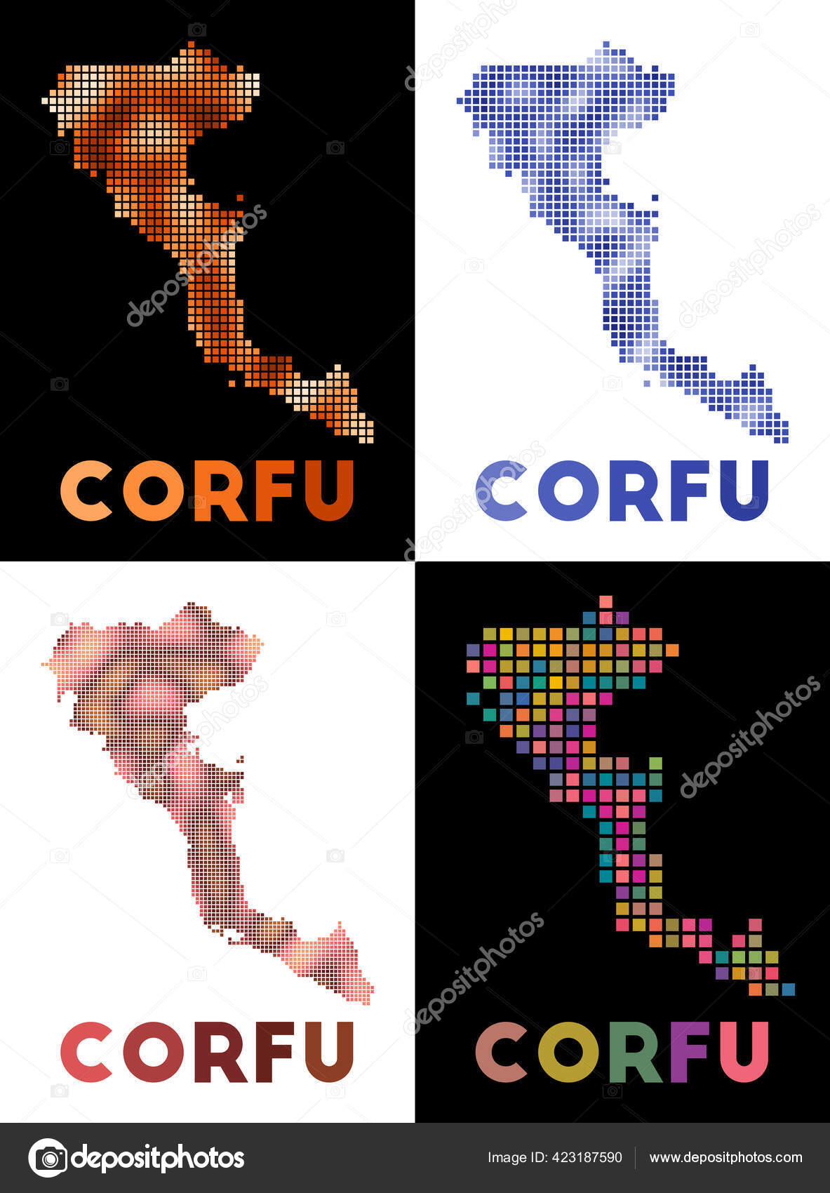Corfu map Collection of map of Corfu in dotted style Borders of the ...