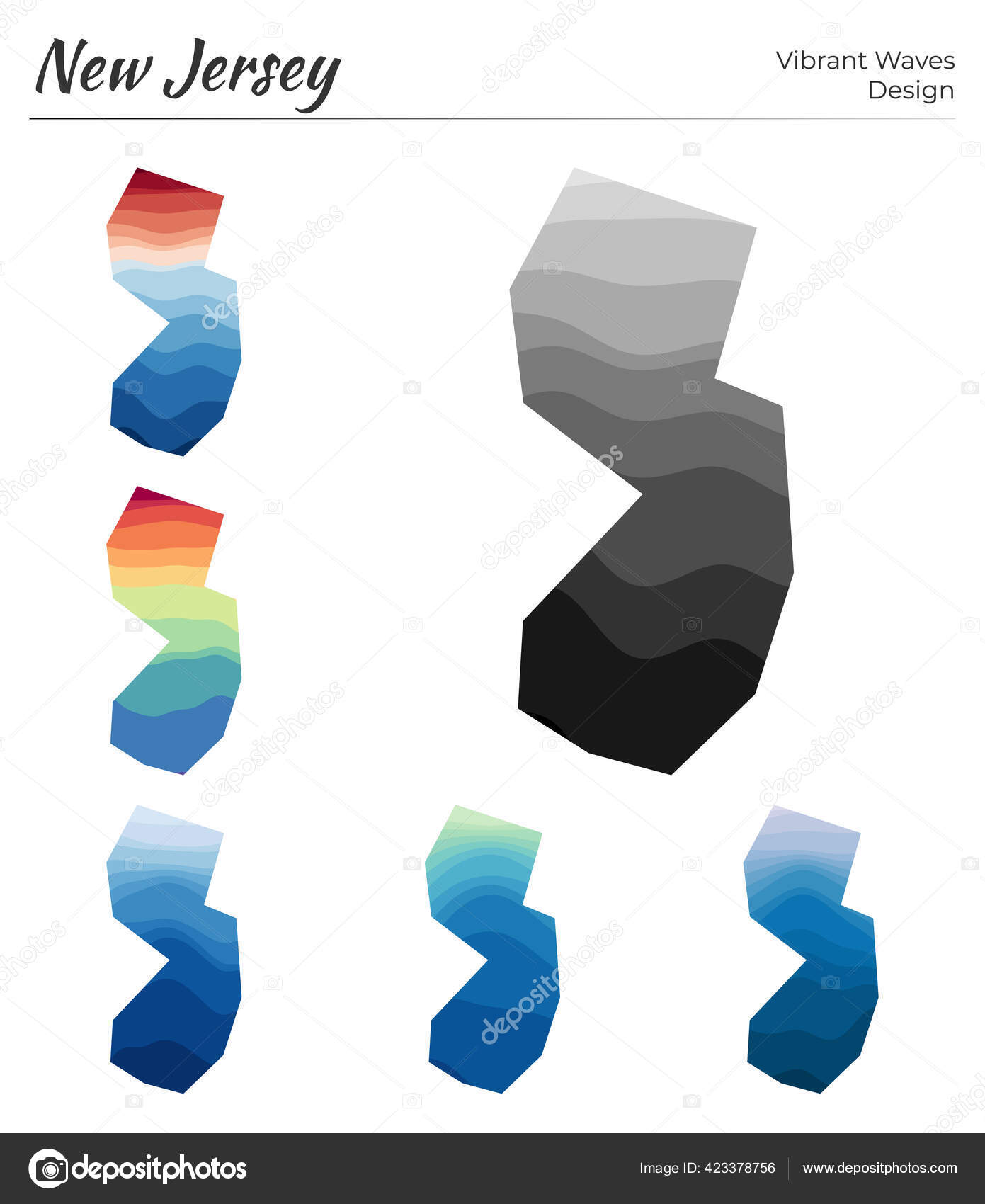 Set of vector maps of New Jersey Vibrant waves design Bright map of us ...