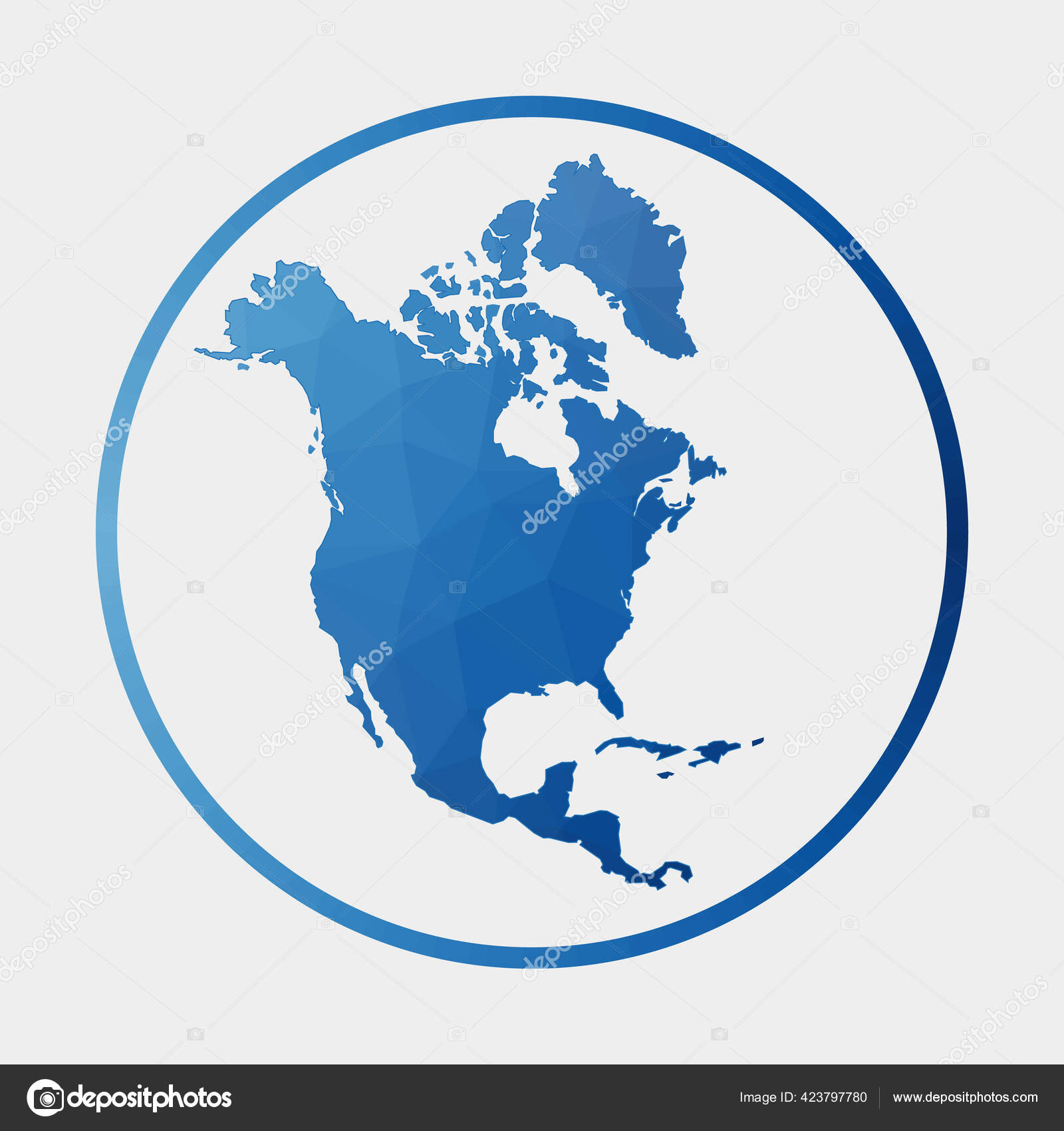 North America icon Polygonal map of the continent in gradient ring ...