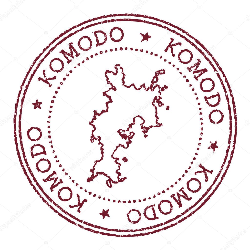 Sello de goma redonda Komodo con mapa insular Sello de pasaporte rojo ...