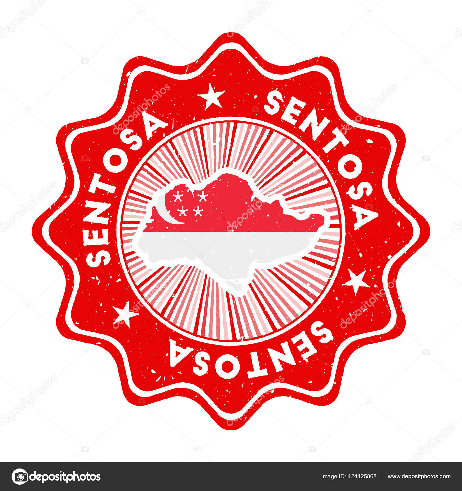 Sentosa round grunge stamp with island map and country flag Vintage ...