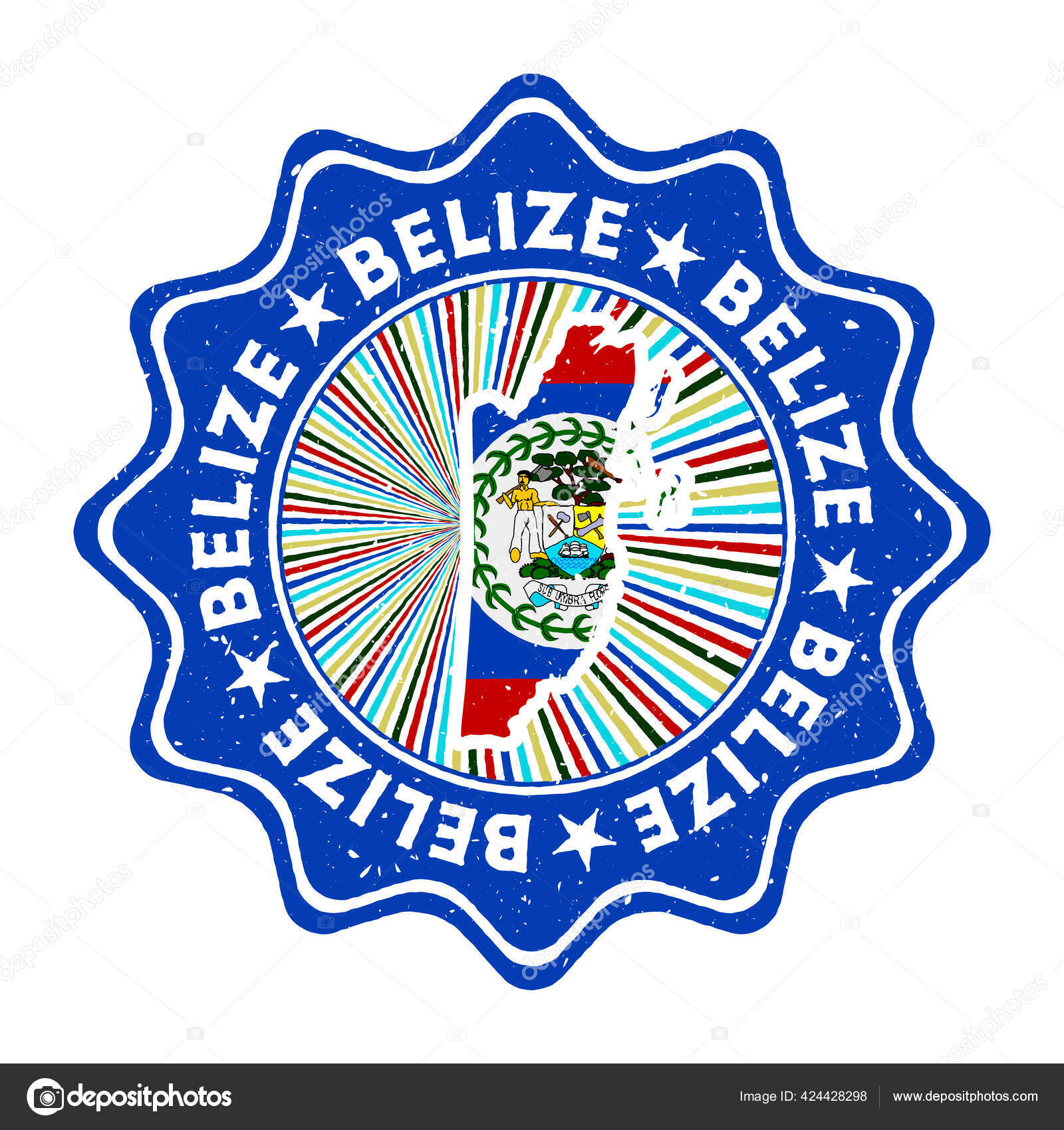 Belize round grunge stamp with country map and country flag Vintage badge with circular text and ...
