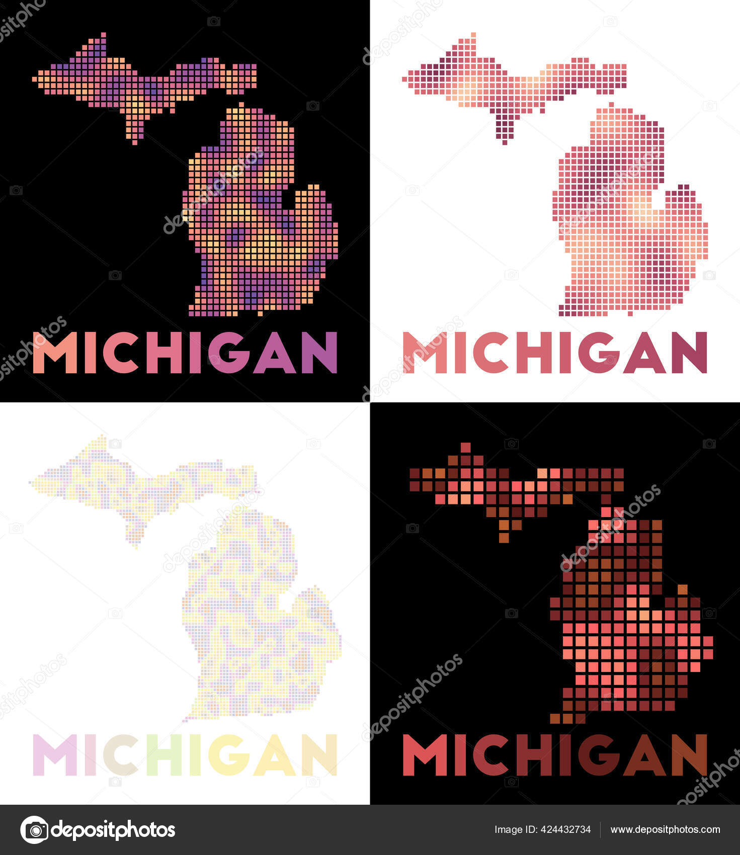 Michigan map Collection of map of Michigan in dotted style Borders of ...
