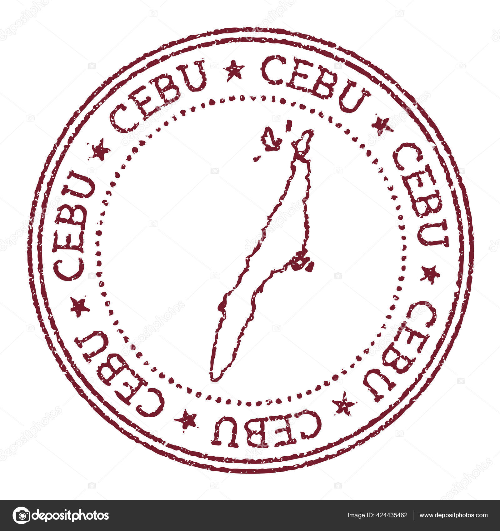 Cebu round rubber stamp with island map Vintage red passport stamp with ...