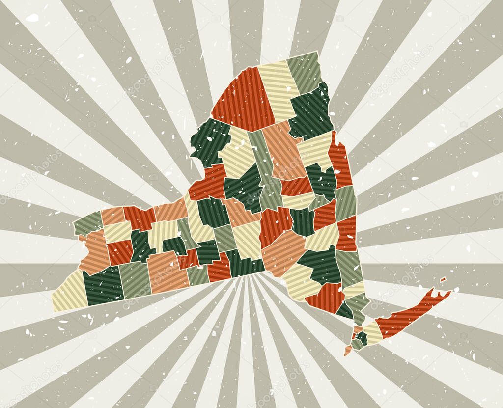 Mapa vintage de Nueva York Cartel grunge con el mapa de Estados Unidos ...