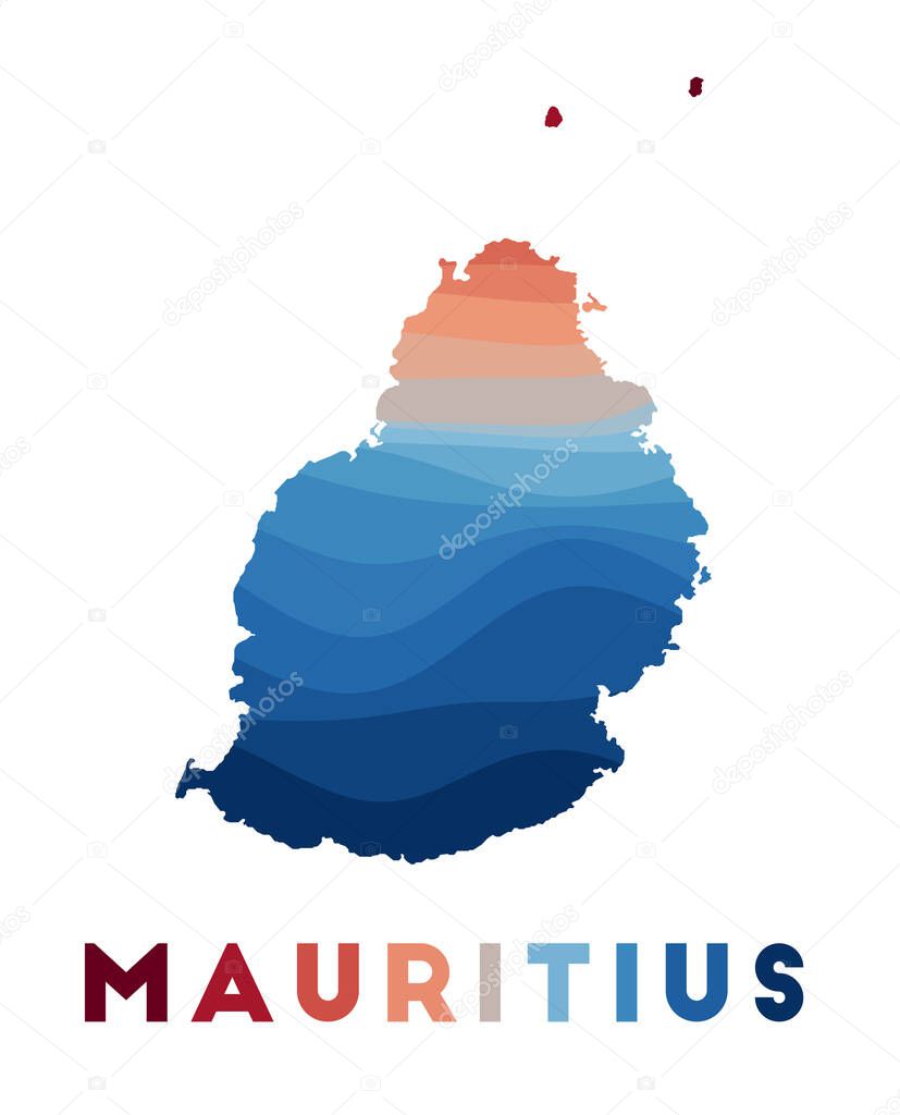 Mapa de Mauricio Mapa de la isla con hermosas olas geométricas en ...