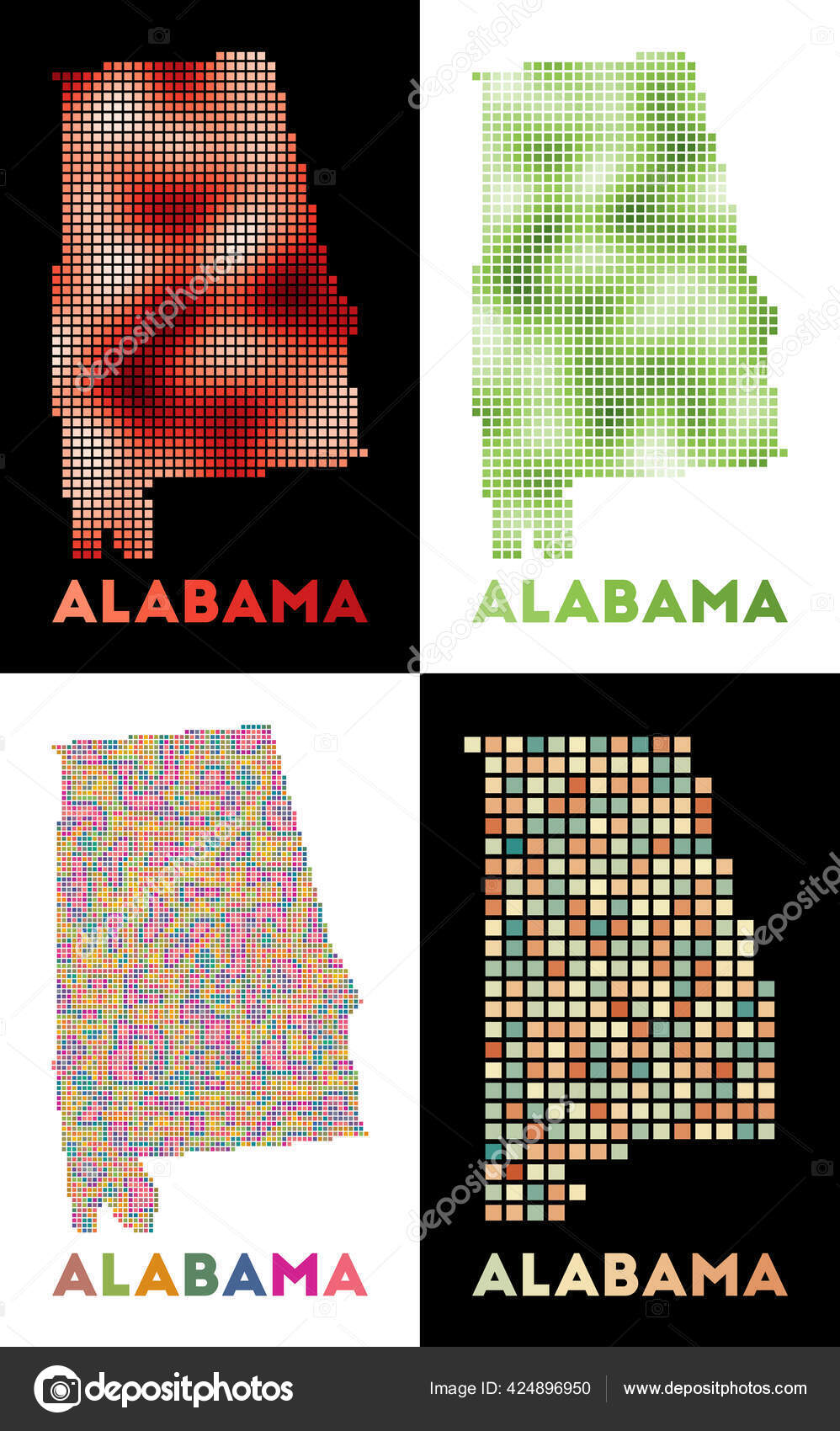 Alabama map Collection of map of Alabama in dotted style Borders of the ...