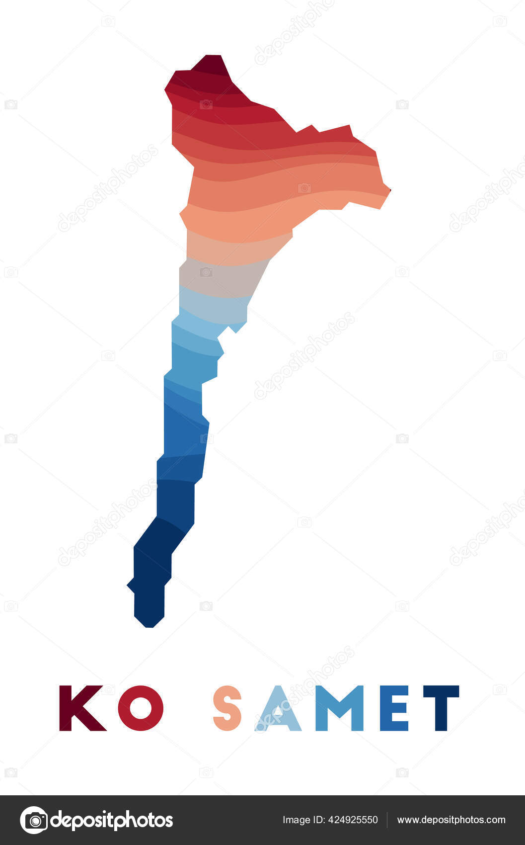 Ko Samet map Map of the island with beautiful geometric waves in red ...