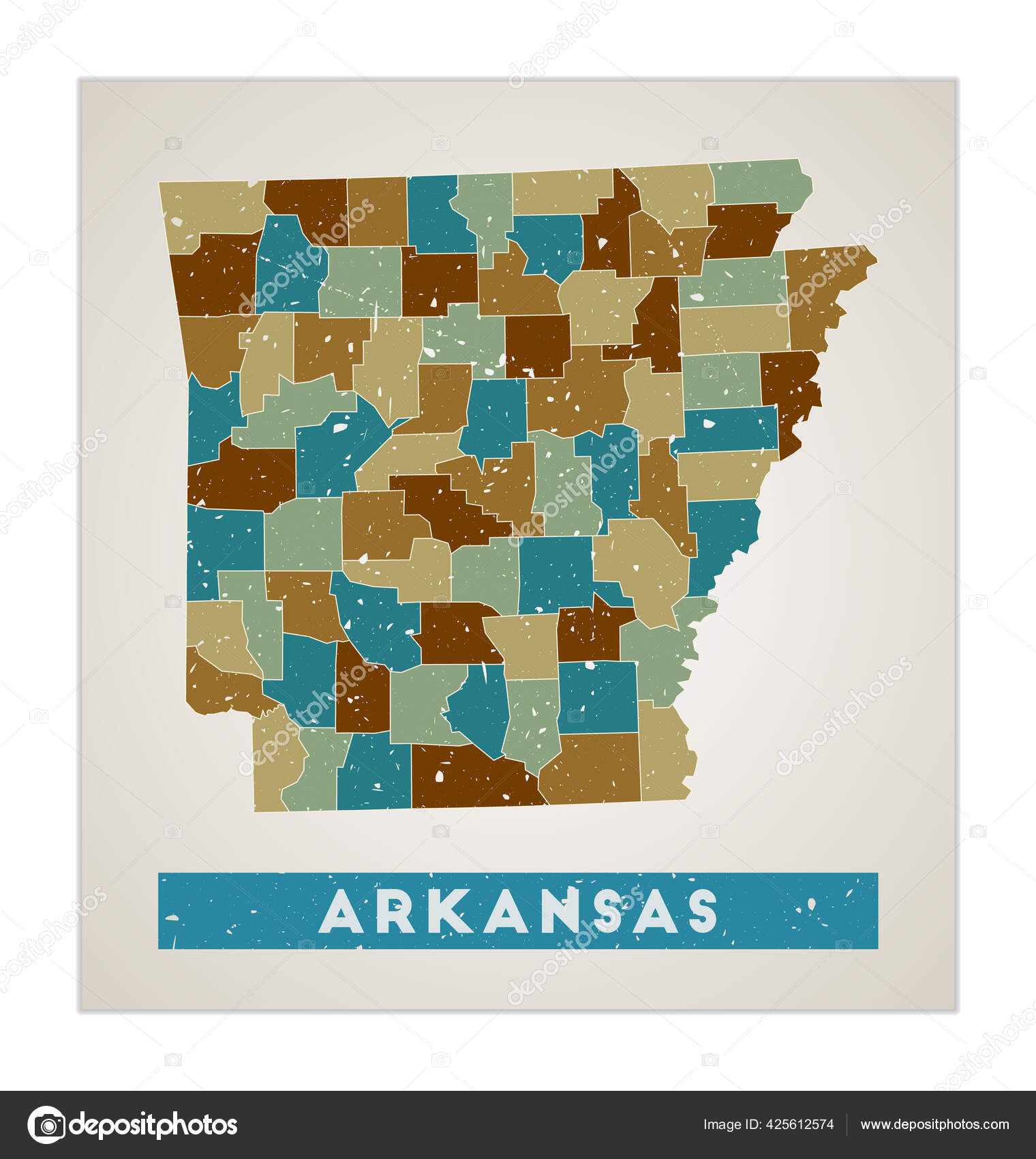 Arkansas map Us state poster with regions Old grunge texture Shape of ...