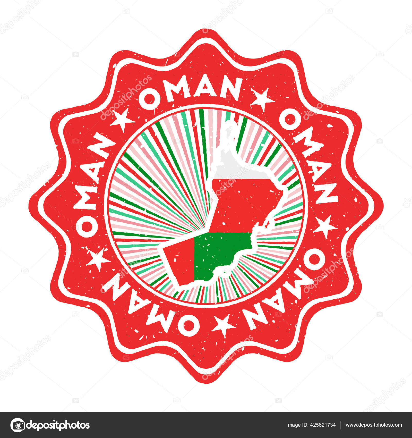 Oman round grunge stamp with country map and country flag Vintage badge ...
