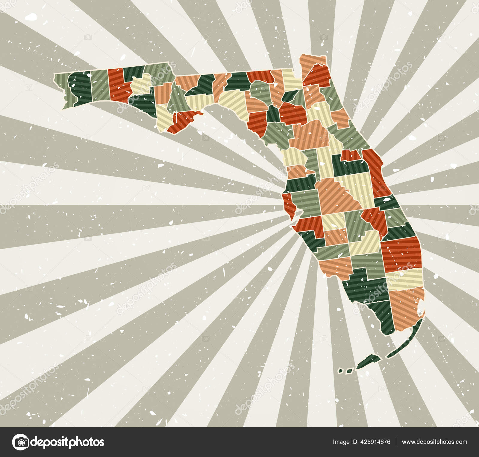 Florida vintage map Grunge poster with map of the us state in retro ...