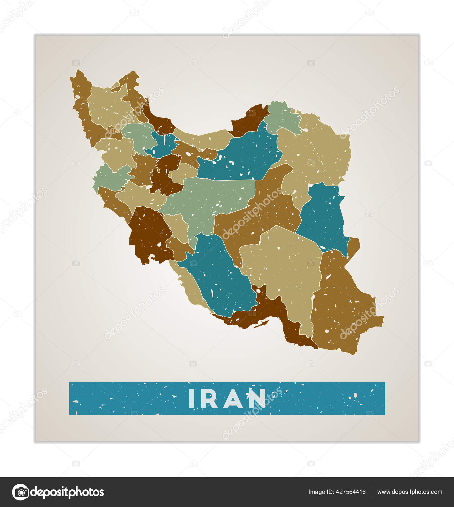 Iran map Country poster with regions Old grunge texture Shape of Iran ...