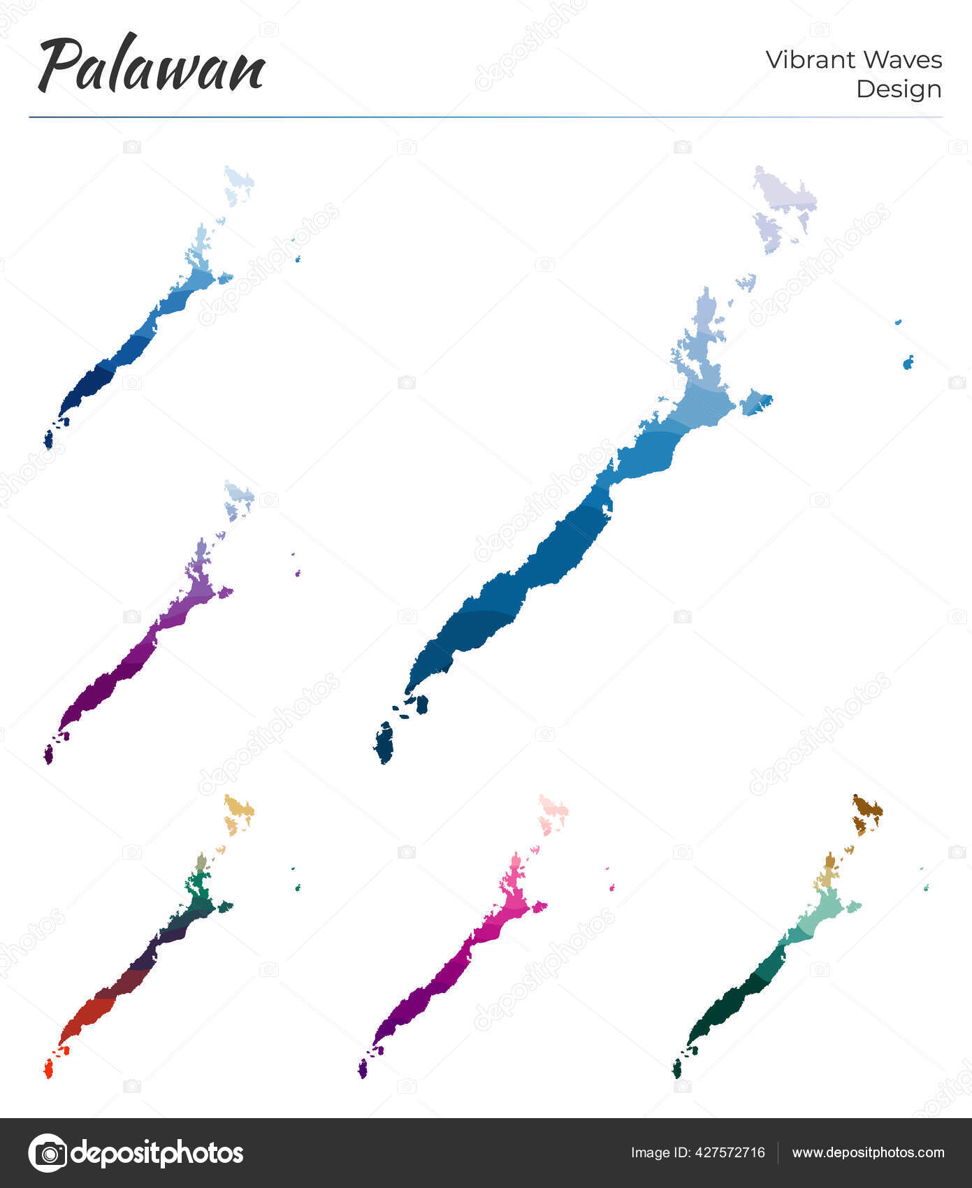 Set of vector maps of Palawan Vibrant waves design Bright map of island ...