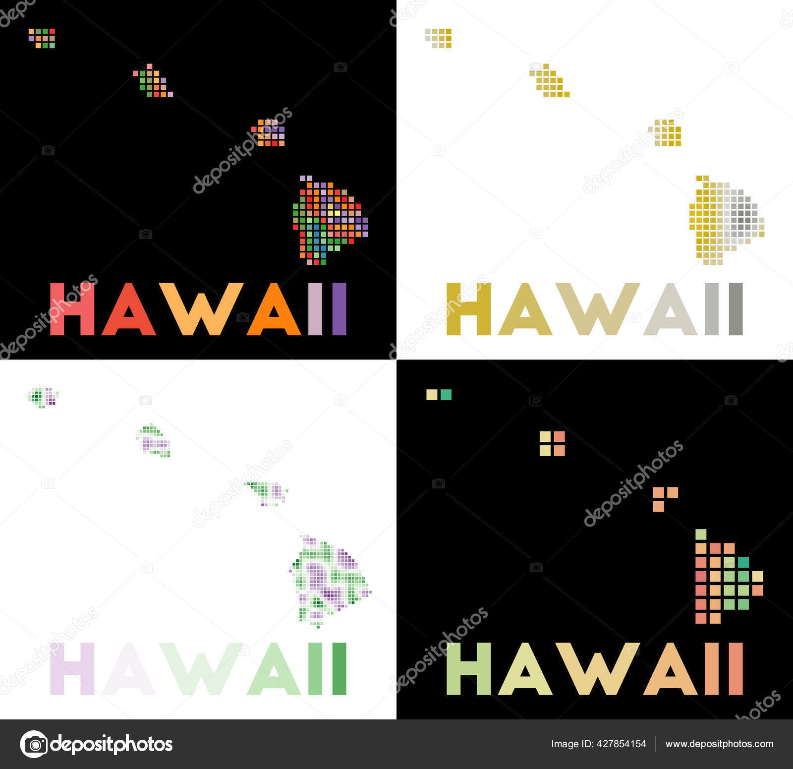 Hawaii map Collection of map of Hawaii in dotted style Borders of the ...