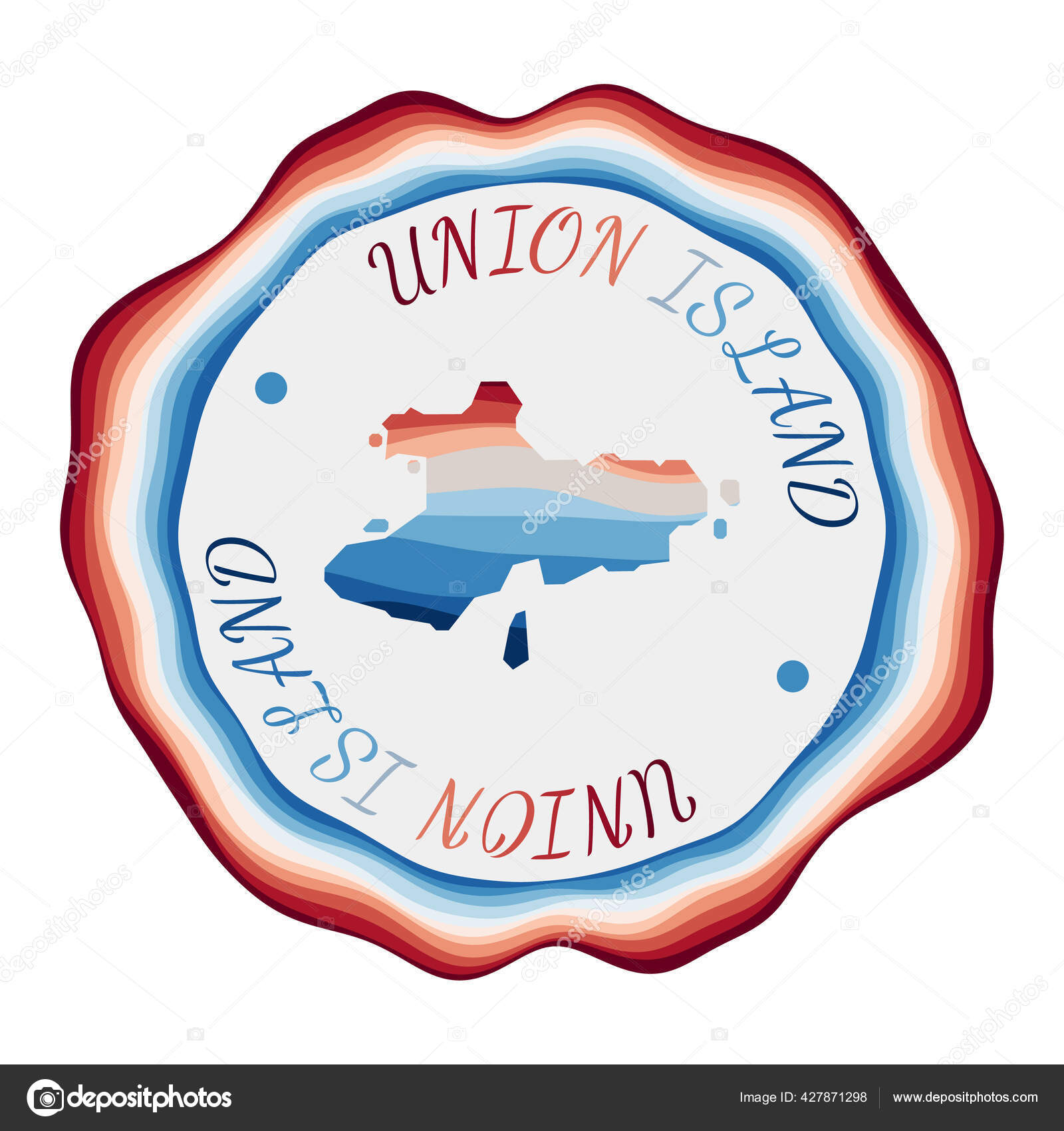 Union Island badge Map of the island with beautiful geometric waves and ...