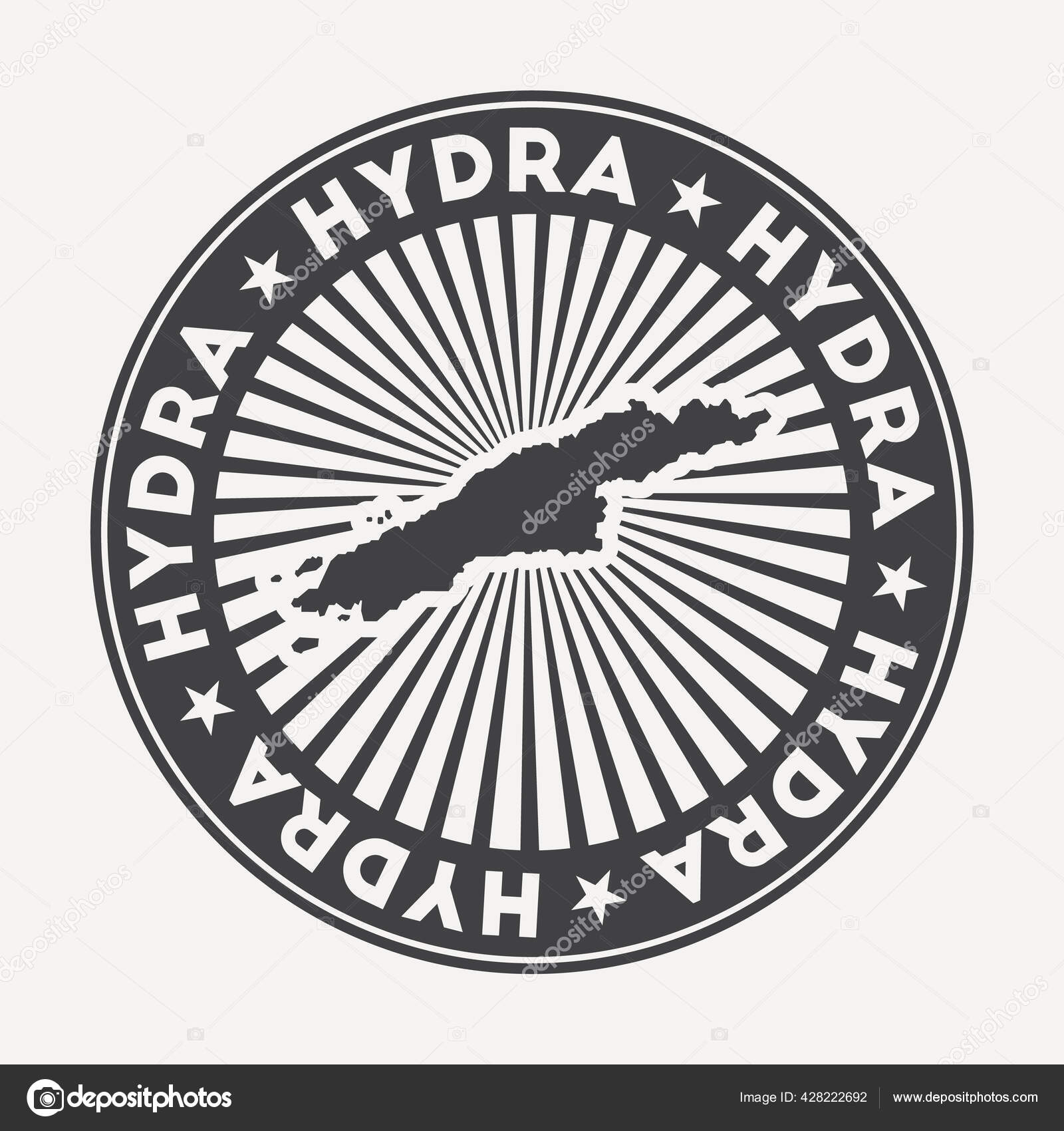 Hydra round logo Vintage travel badge with the circular name and map of ...