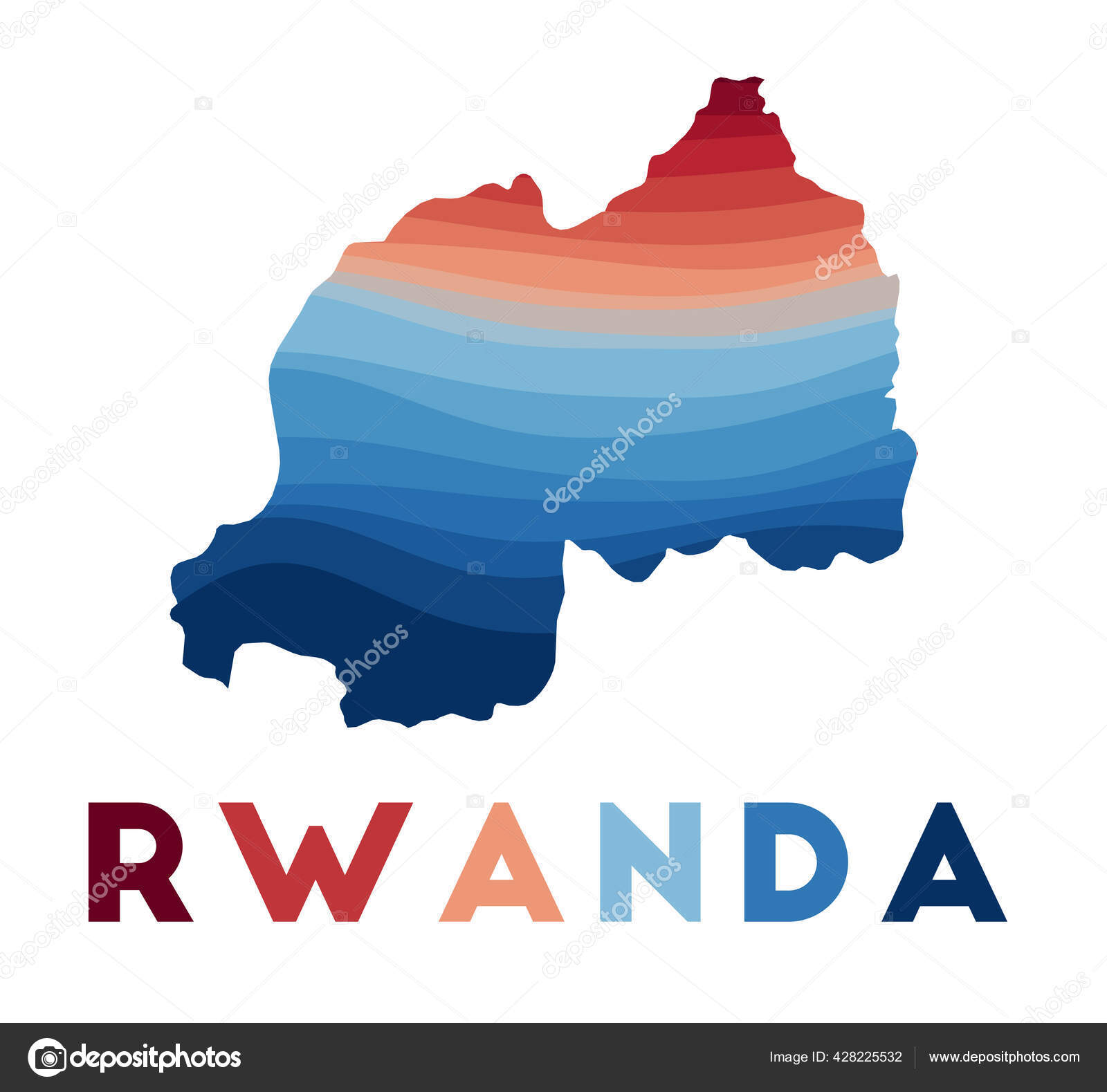 Rwanda map Map of the country with beautiful geometric waves in red ...