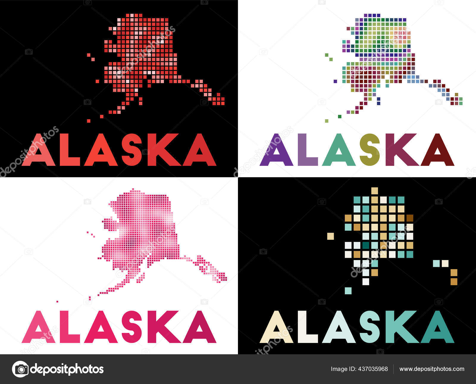 Alaska map Collection of map of Alaska in dotted style Borders of the ...
