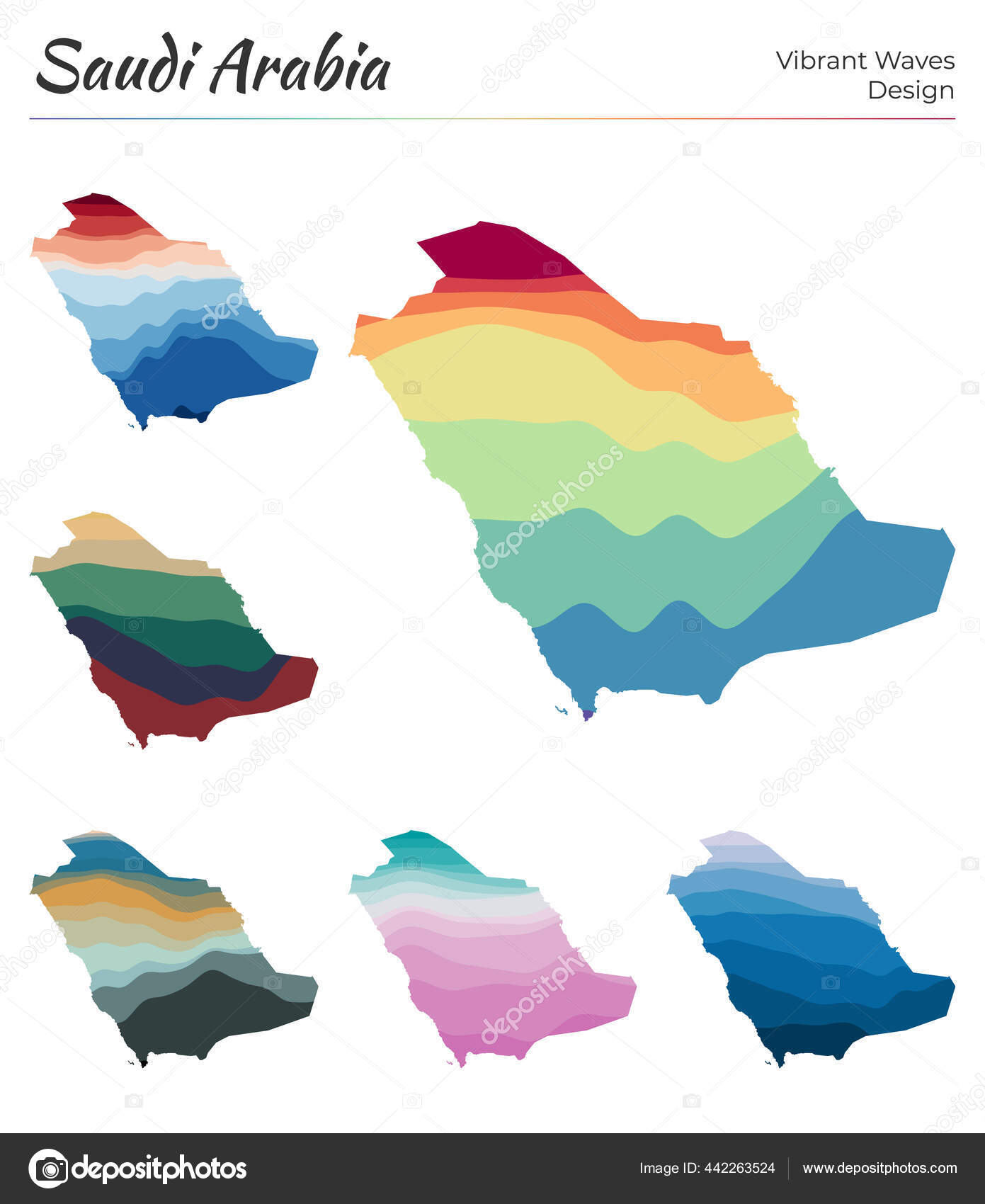 Set of vector maps of Saudi Arabia Vibrant waves design Bright map of ...