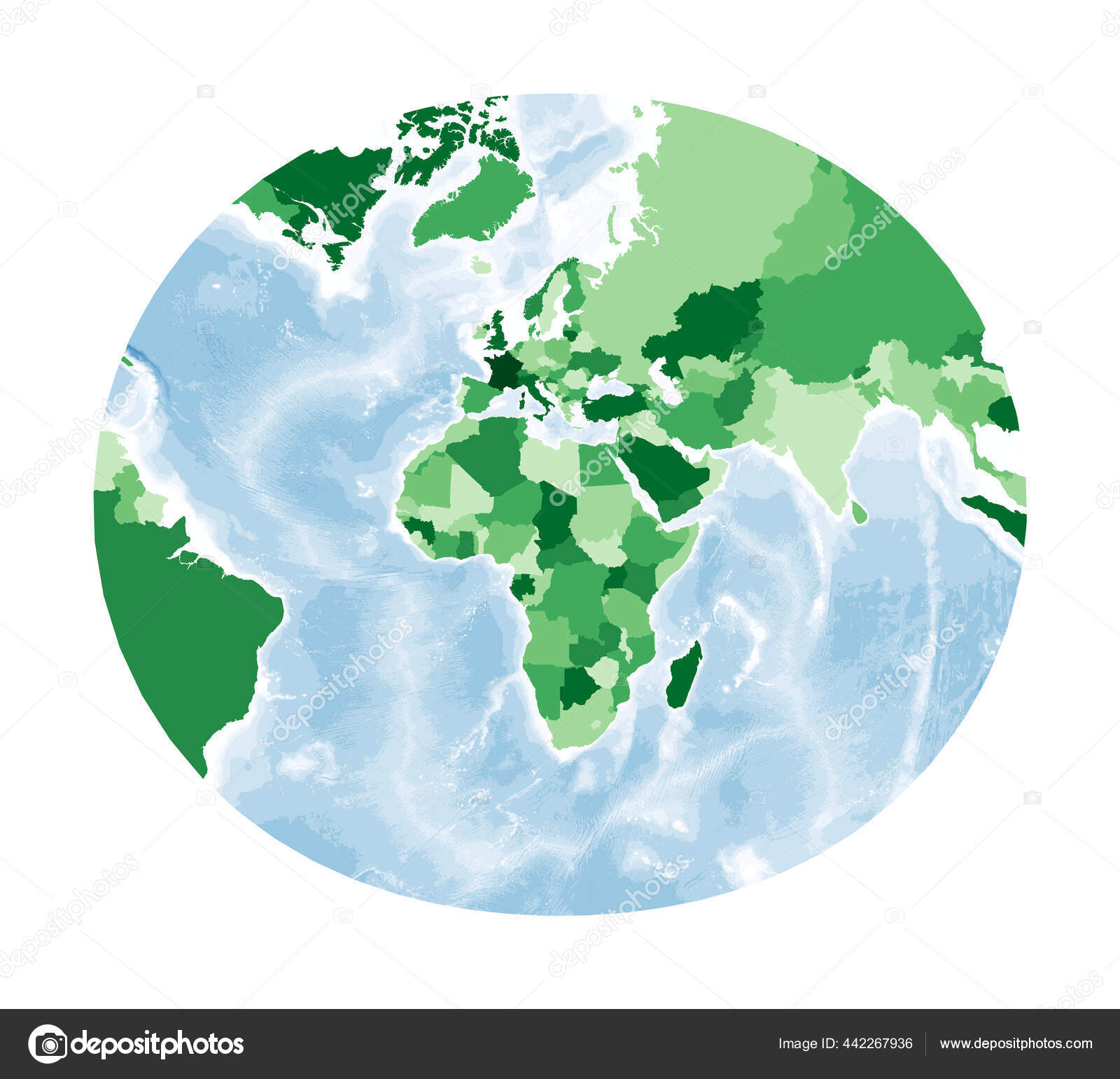 World Map Modified Stereographic Projection For Europe And Africa World In Green Colors With