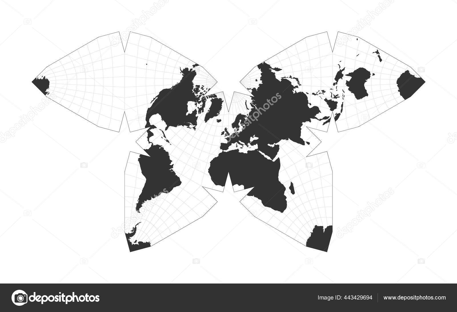 Mapa Mundo Proyección Mariposa Steve Waterman 27S Globo Con Red Vector ...