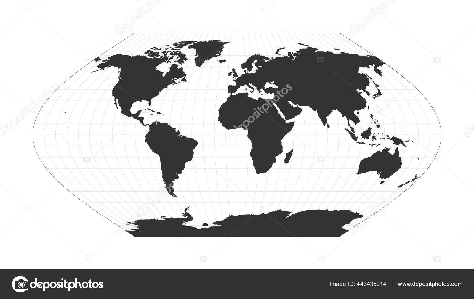 Weltkarte Eckert V Projektionsglobus mit Längen- und Breitengradnetz ...