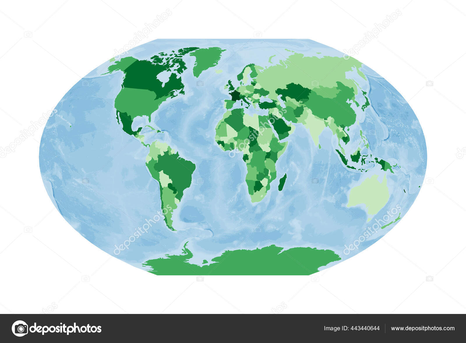 World Map Winkel memacu proyeksi Dunia dalam warna hijau dengan ...