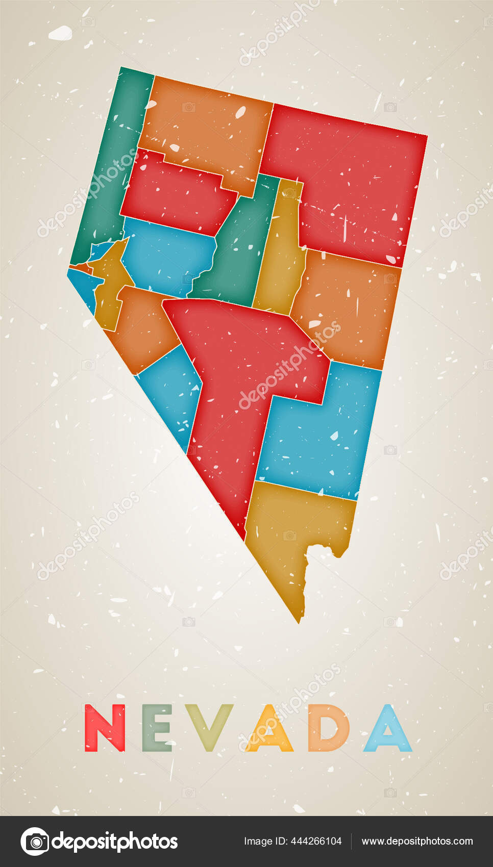 Mapa Nevada Nosotros Afiche Del Estado Con Regiones Color Textura ...