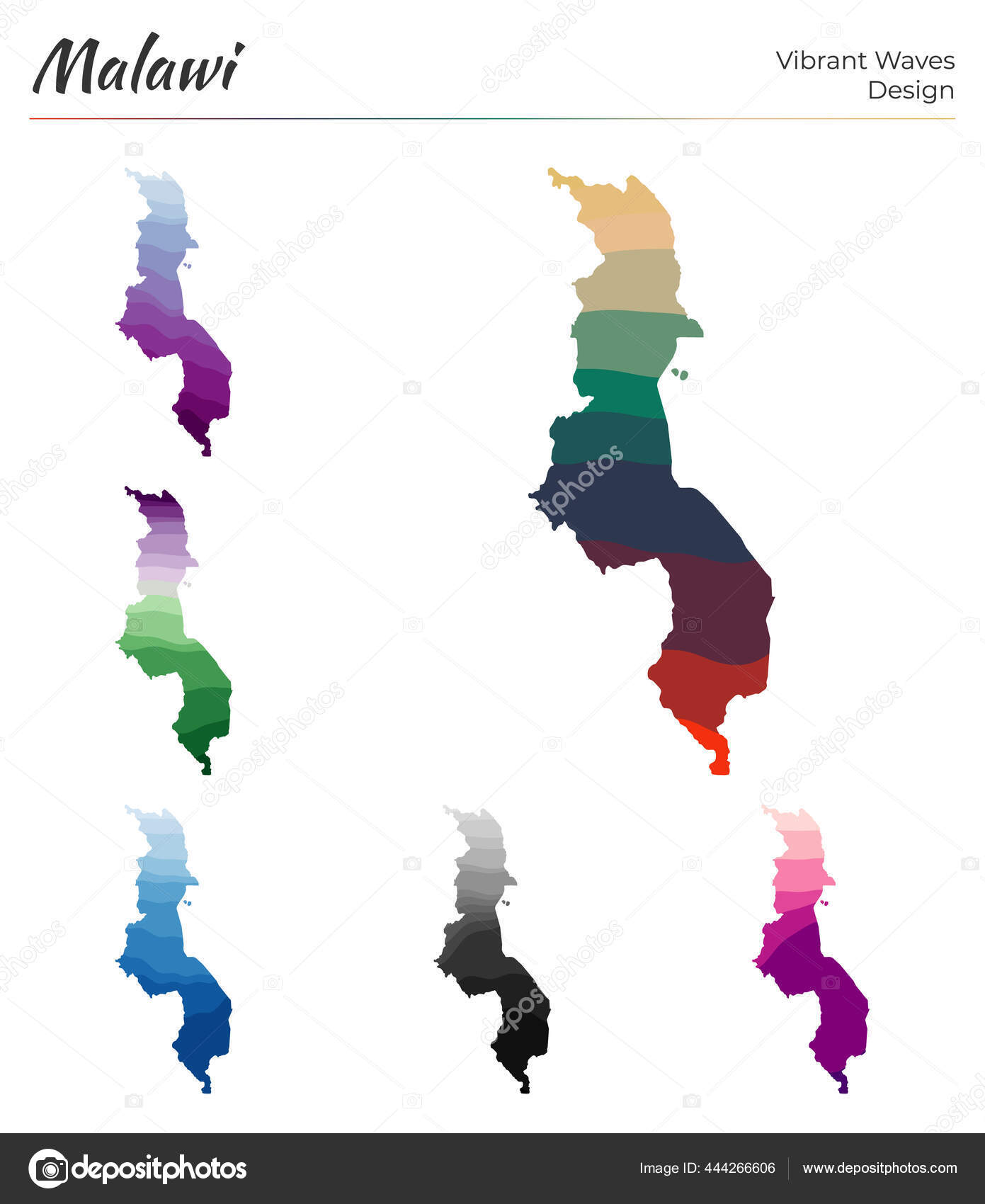 Set Vector Maps Malawi Vibrant Waves Design Bright Map Country Stock ...