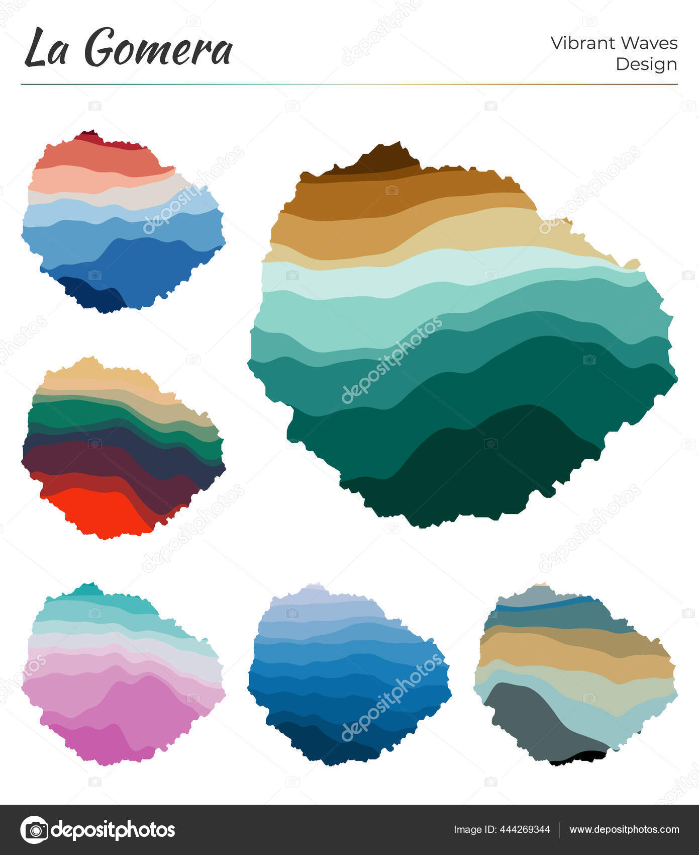 Set Vector Maps Gomera Vibrant Waves Design Bright Map Island Stock ...