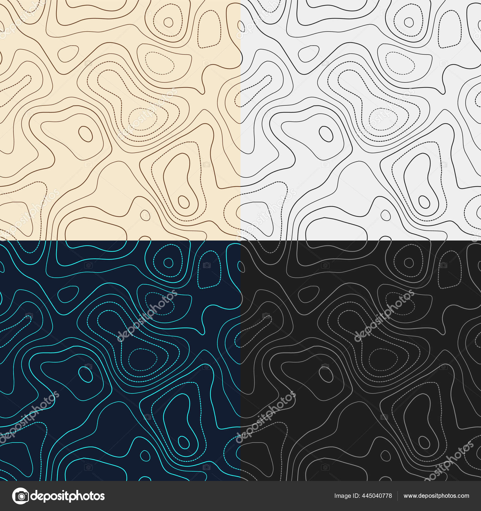 Topography patterns Seamless elevation map tiles Attractive isoline ...