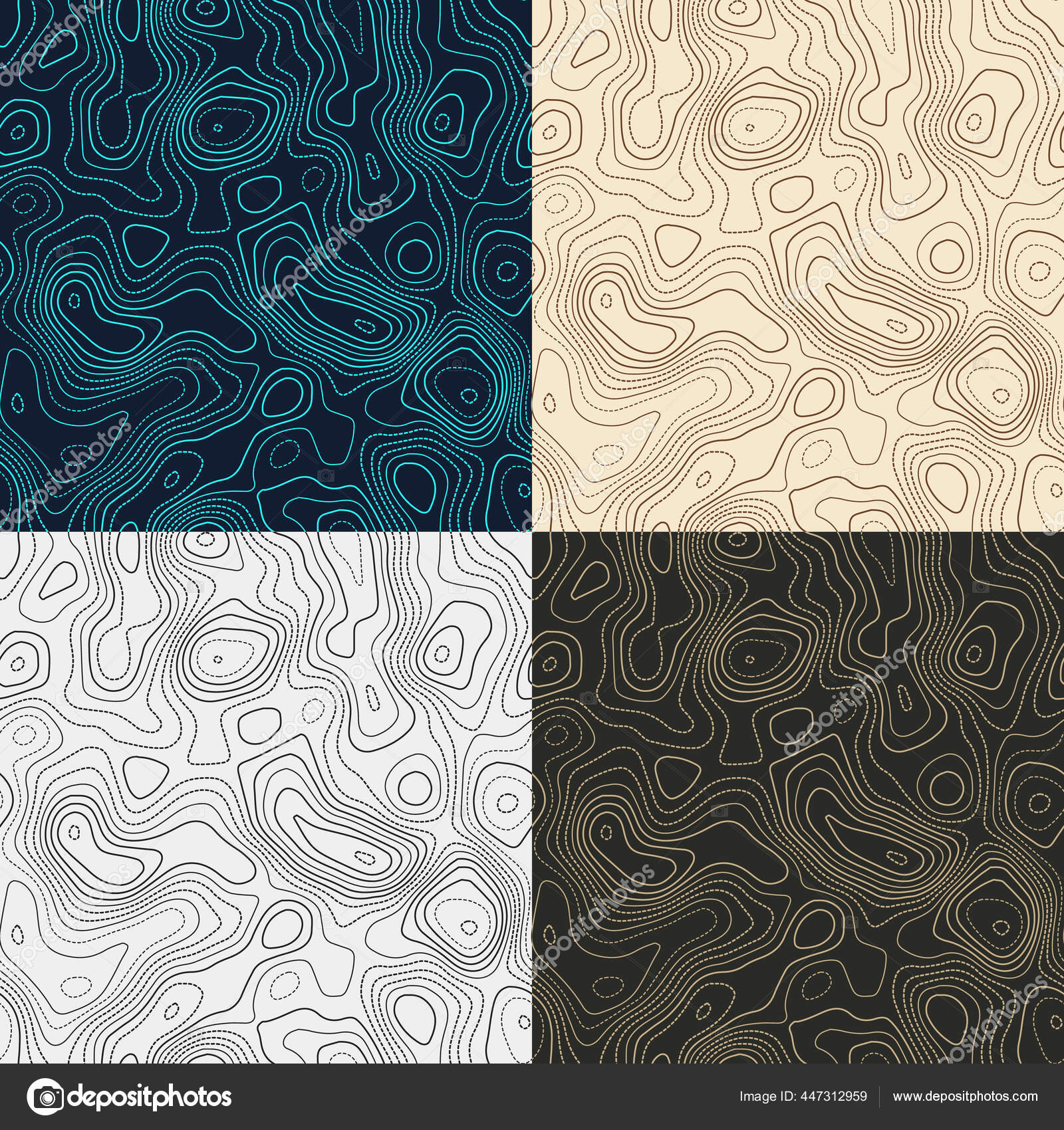 Topography patterns Seamless elevation map tiles Artistic isoline ...