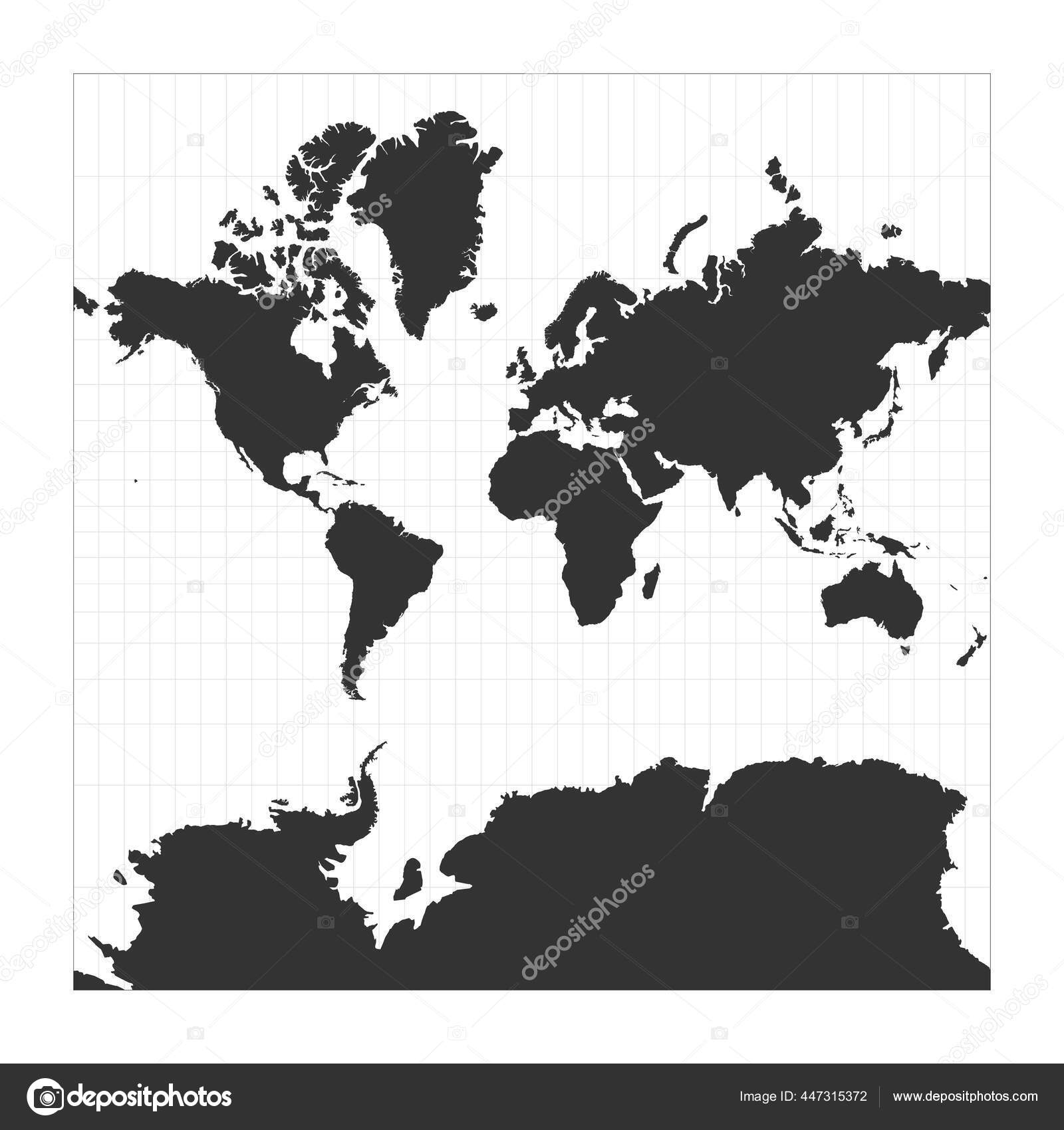 Map of The World Spherical Mercator projection Globe with latitude and ...