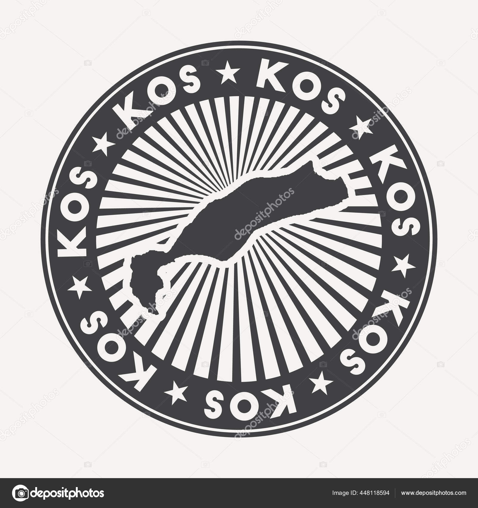 Kos round logo Vintage travel badge with the circular name and map of ...