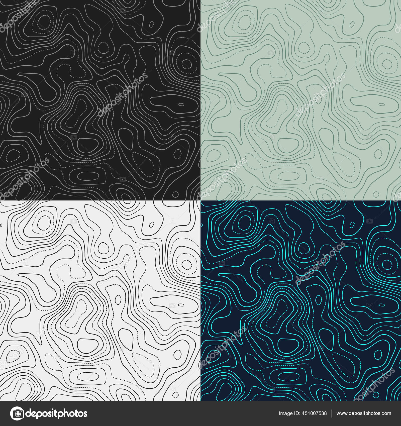 Topography patterns Seamless elevation map tiles Artistic isoline ...