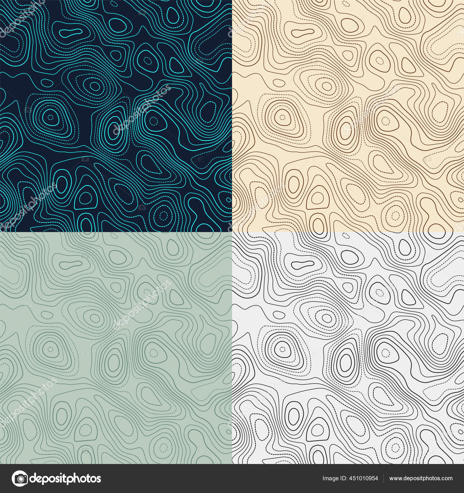 Topography patterns Seamless elevation map tiles Artistic isoline ...