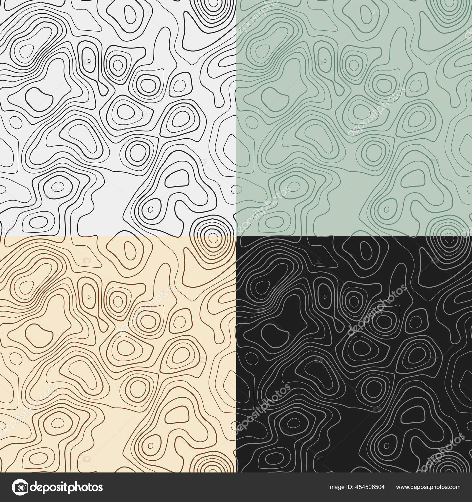 Topography patterns Seamless elevation map tiles Artistic isoline ...